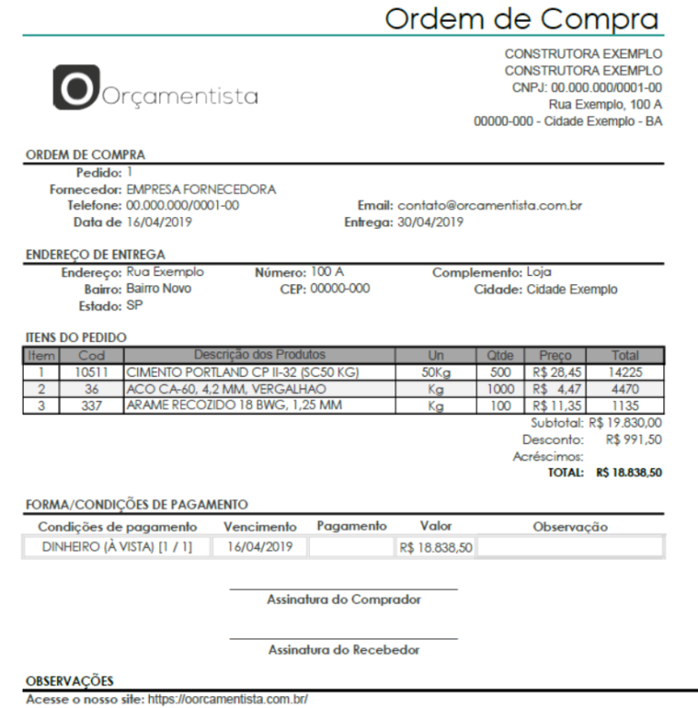 Planilha Ordem de Compra para empresas da Construção Civil - O Orcamentista
